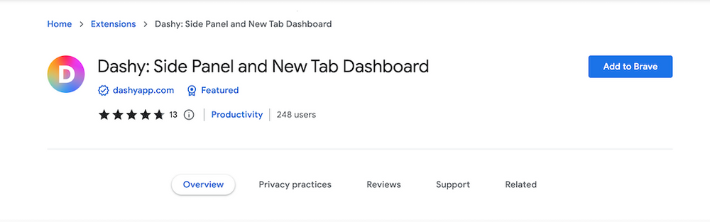 Dashy: Brave Browser Extension